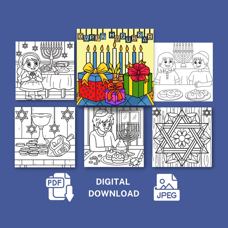 Hanukkah Coloring Pages for Kids, Hanukkah Printable, Jewish Coloring ...