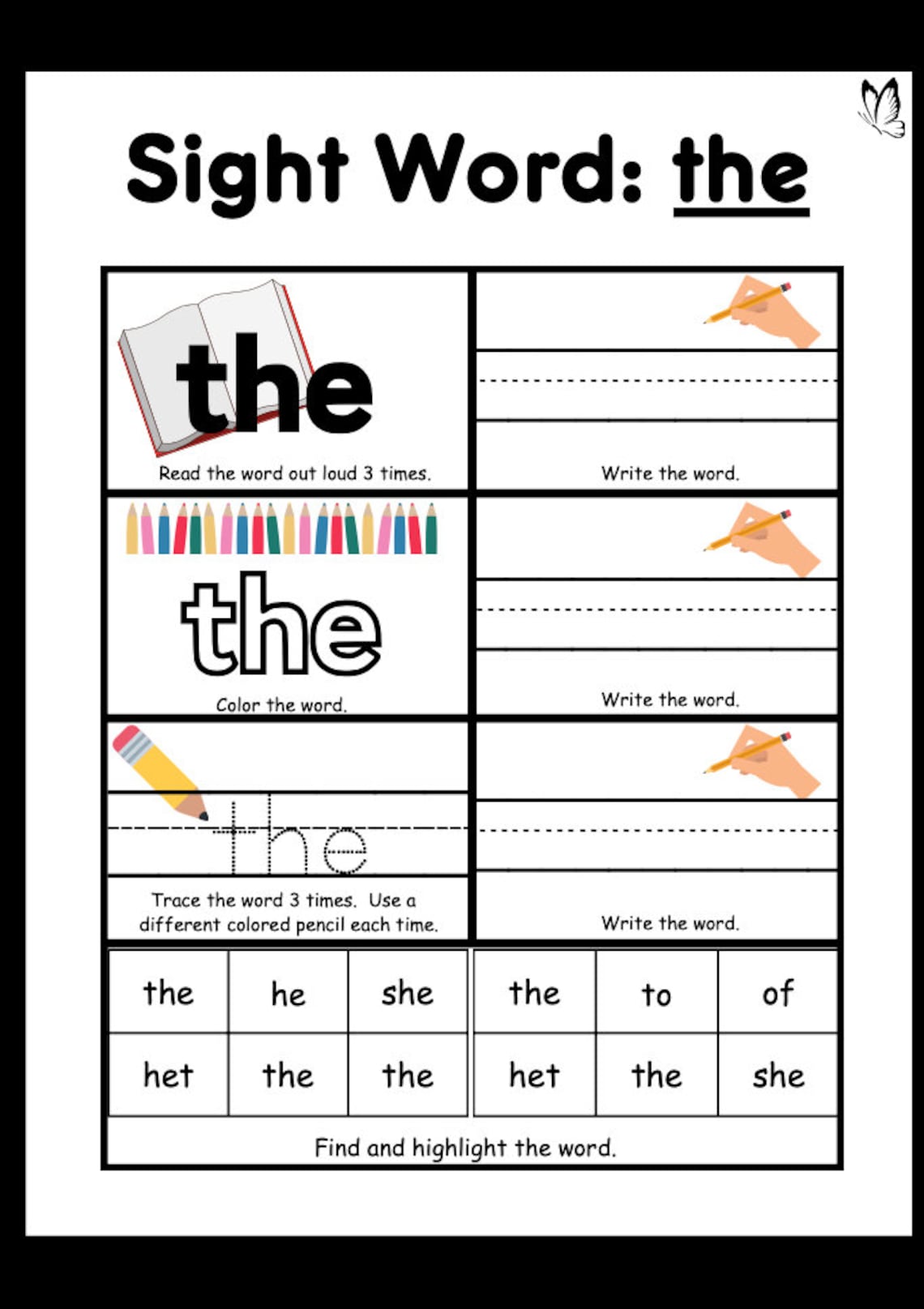 Sight Words 1-100 Packet - Etsy
