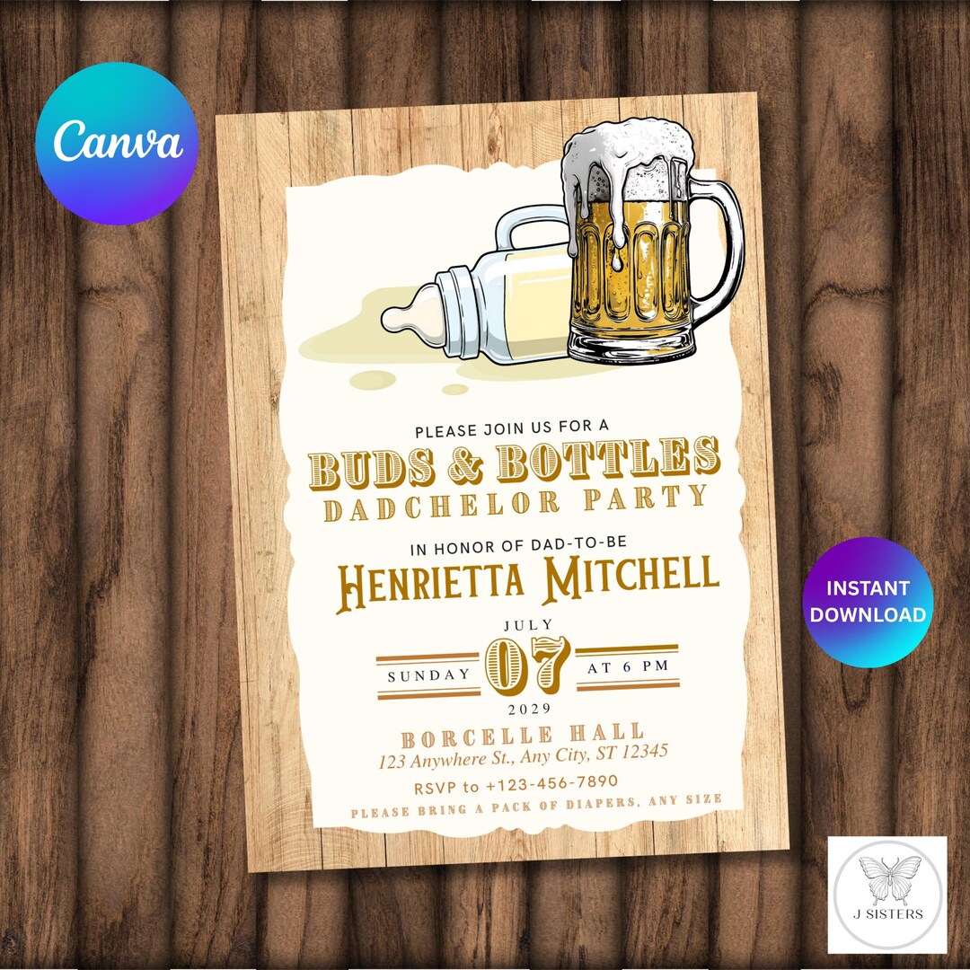 Editable Dadchelor Party Invitation, Beer and Diaper Theme (digital ...