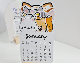 Kawaii Cats Calendar Cat Lovers Desk Calendar Mini Calendar With a ...