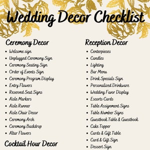 Wedding Decor Checklist - Etsy
