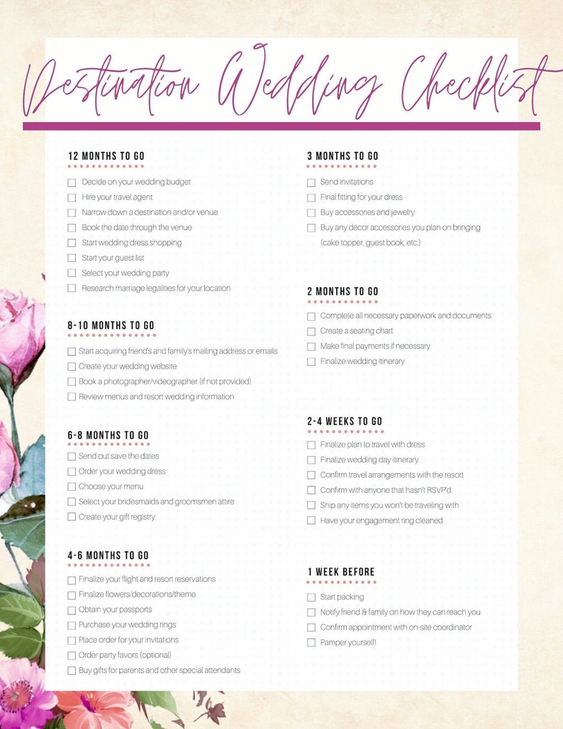 Destination Wedding Checklist - Etsy
