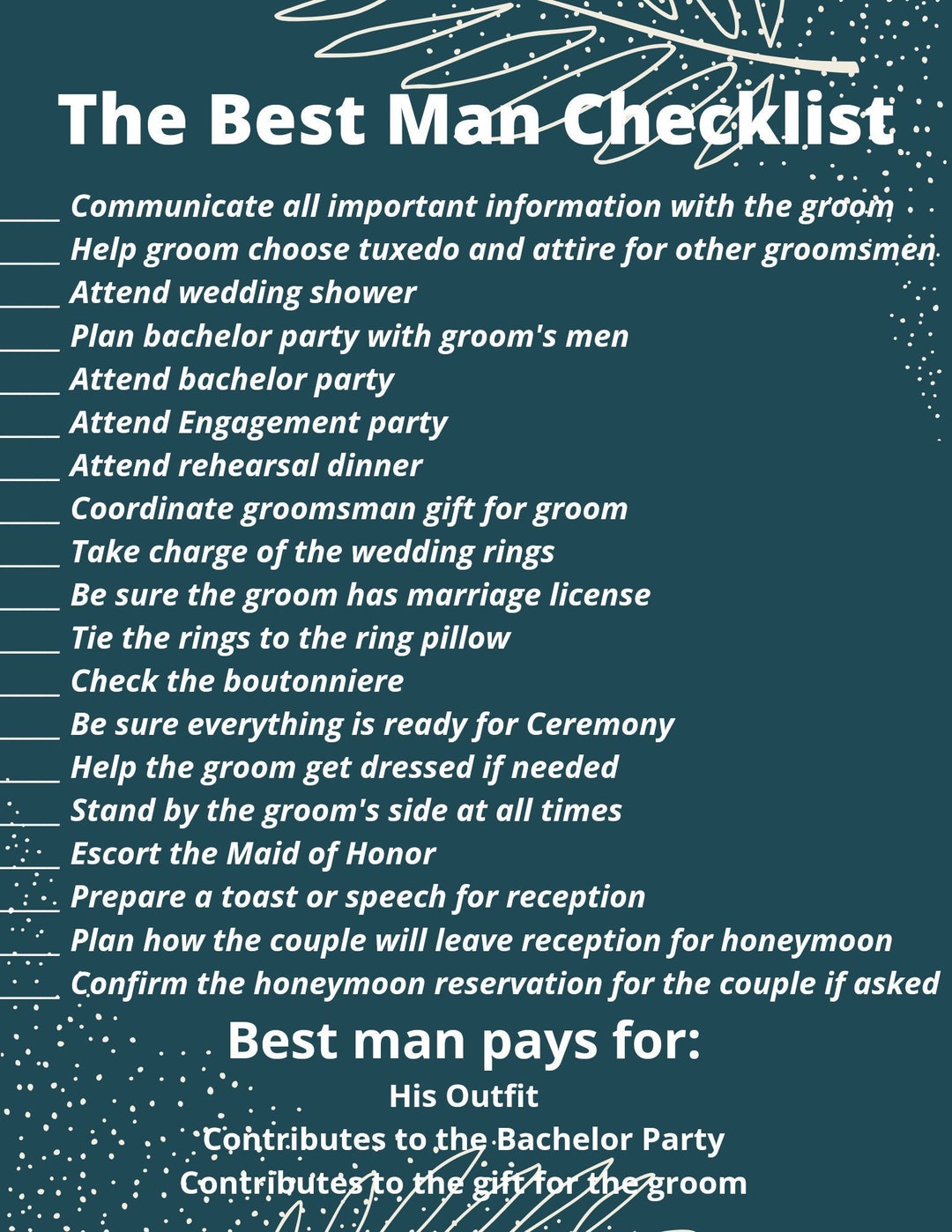The Best Man Checklist - Etsy