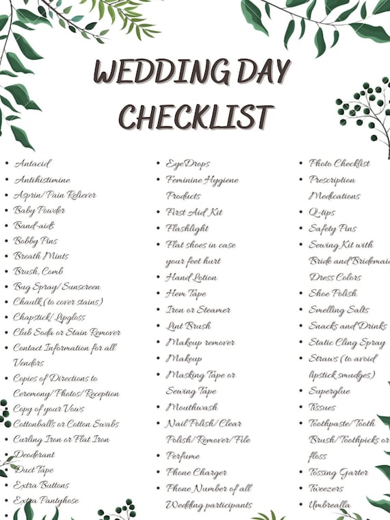 Wedding Day Checklist Printable Download | Etsy Ireland