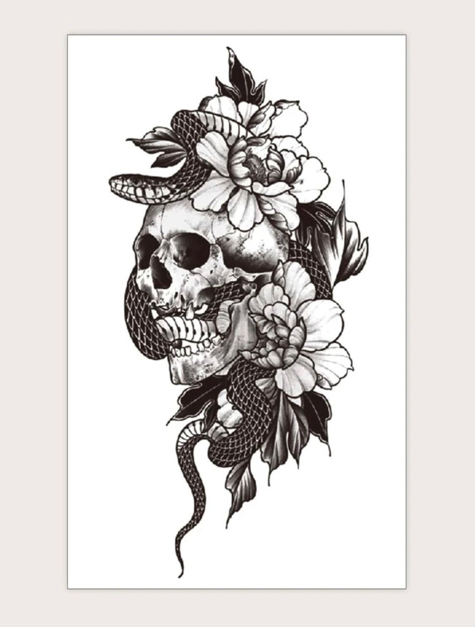 Flower Skull Snake Serpent Temporary Tattoo Tattoo Sticker - Etsy