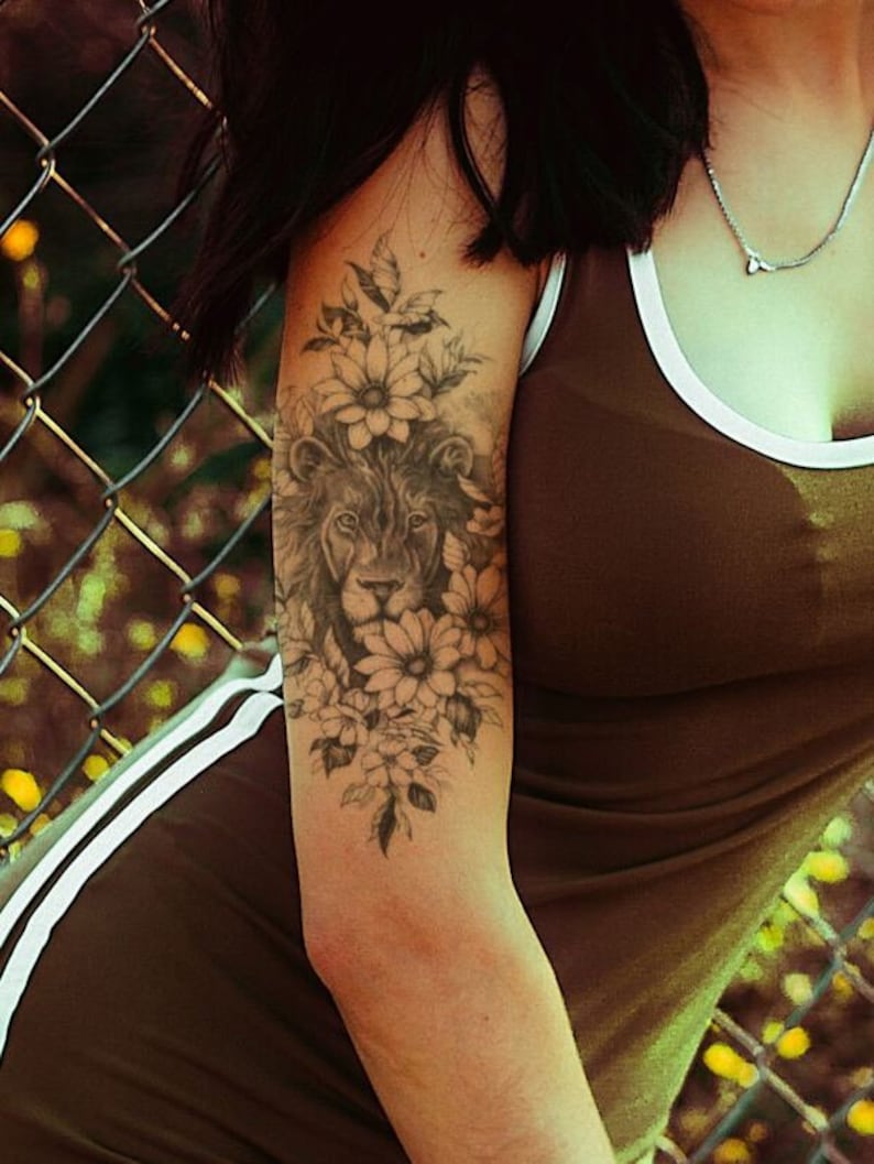 Floral Lioness Temporary Tattoo Sticker - Etsy
