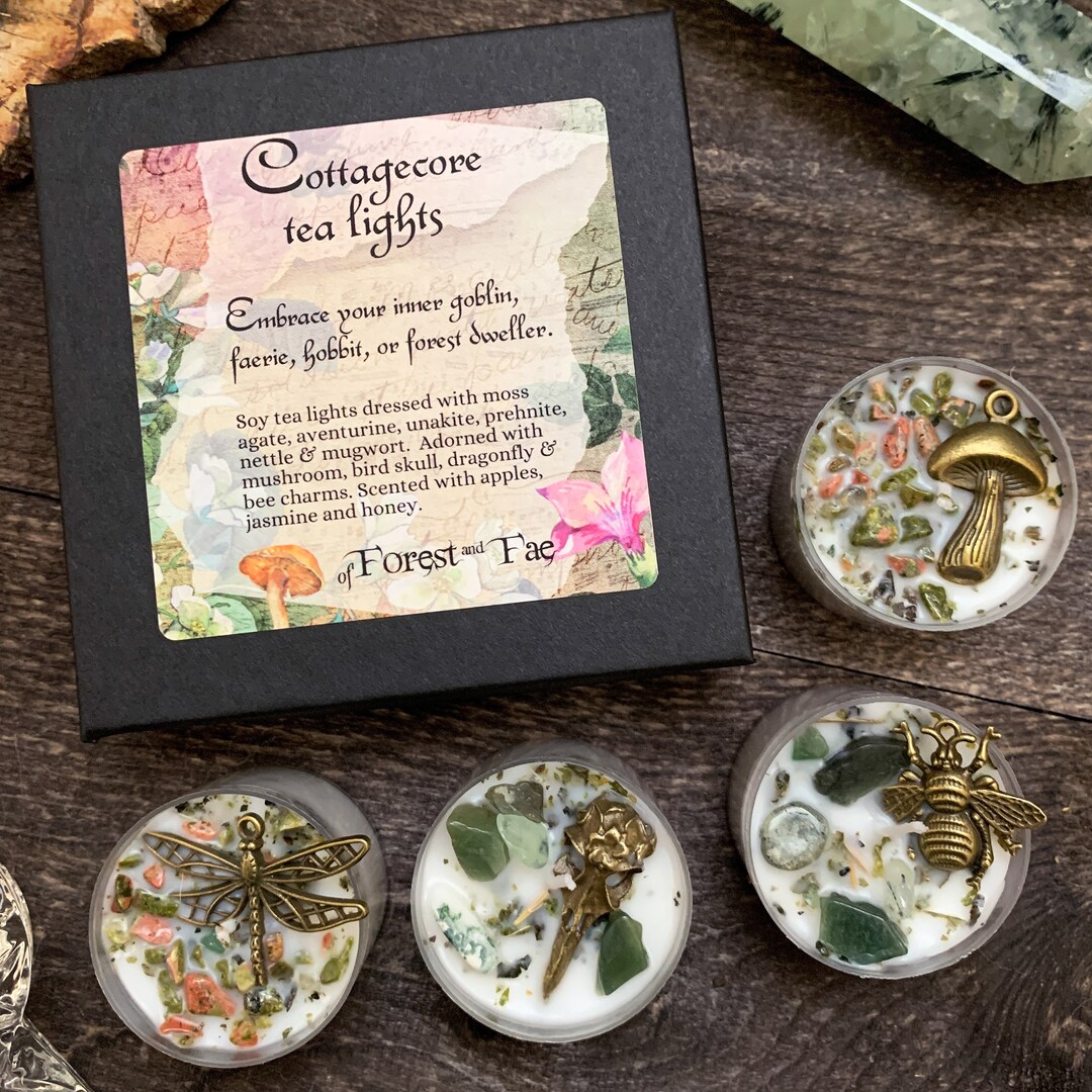 Cottagecore Tea Light Candle Set Crystal Infused Herb Infused Crystal ...