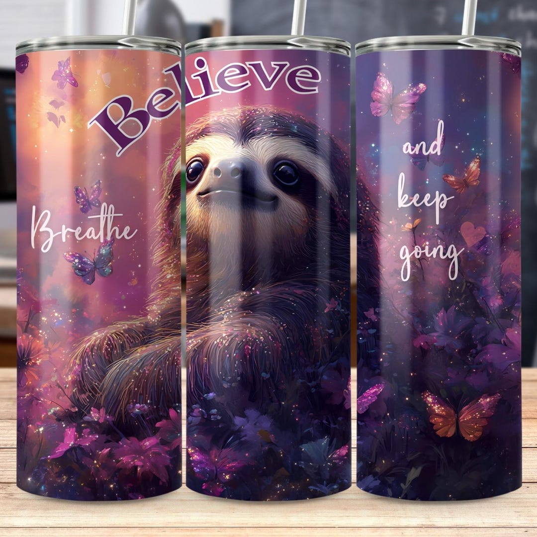 Magical Glitter Sloth Digital Inspirational Tumbler Wrap Design Vibrant ...