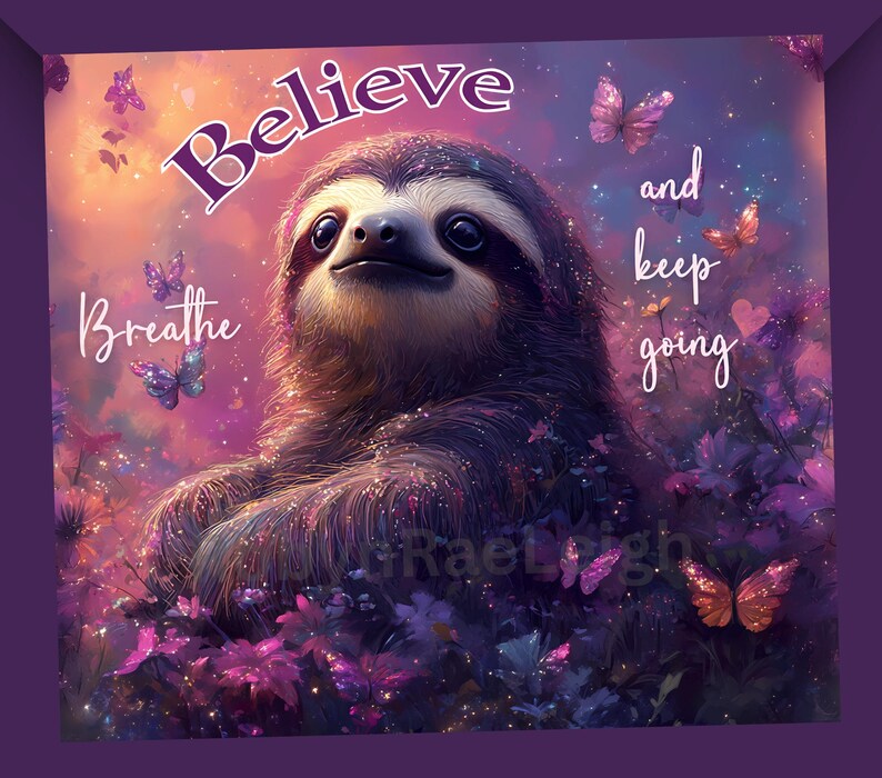Magical Glitter Sloth Digital Inspirational Tumbler Wrap Design Vibrant ...