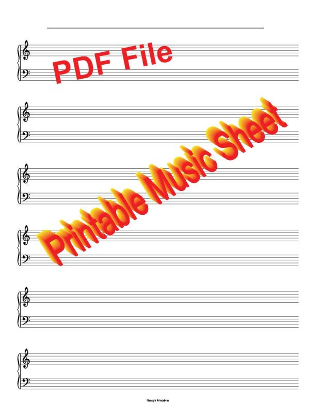 Blank Music Sheet, Staff Paper, 8 1/2" X 11" Instant Download PDF File ...