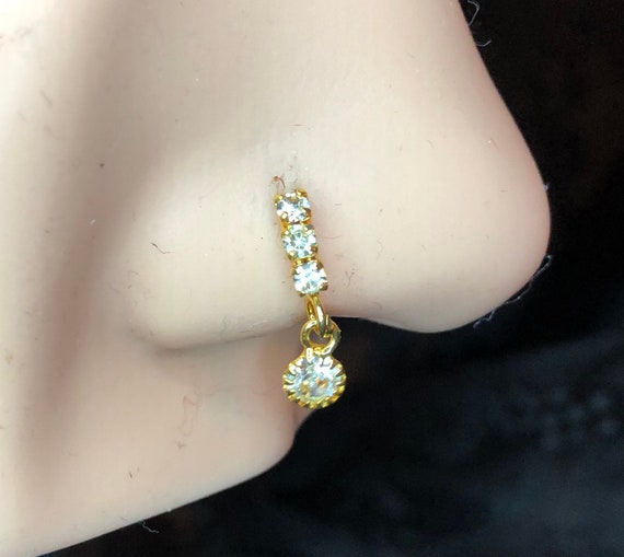 Fancy 4 Diamond Drop Nose Ring Etsy