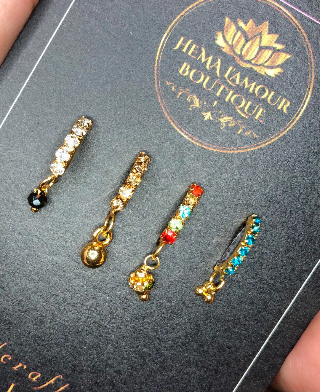 4 Piece Dangle Nose Rings Set - Etsy
