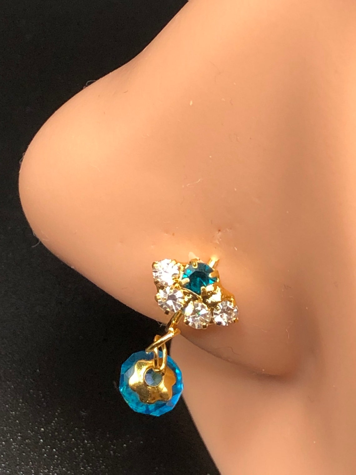 Fancy Crystal Dangle Nose Ring - Etsy