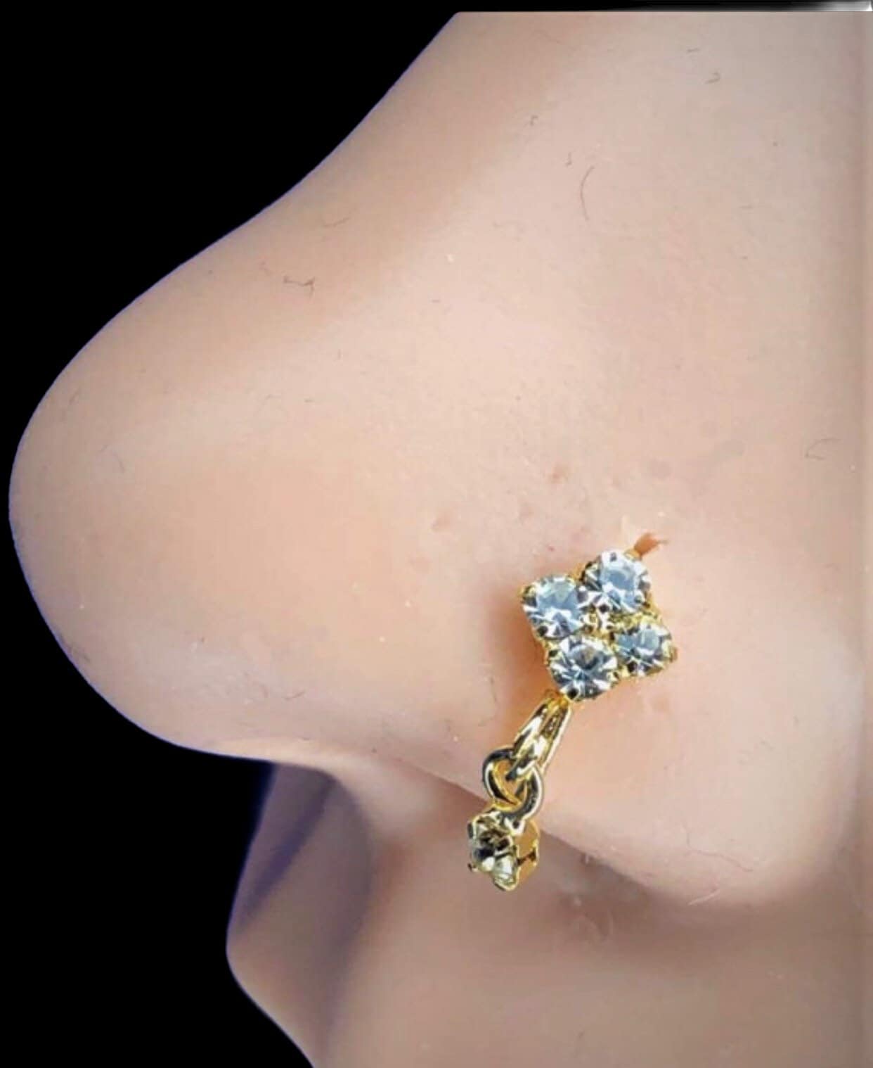 5 Diamond Dangle Nose Ring - Etsy