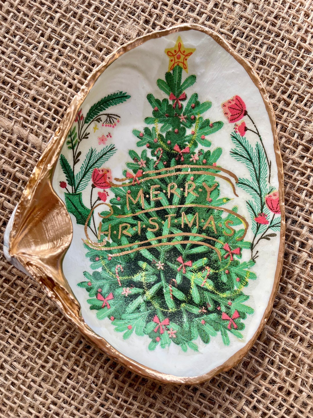 Vintage Victorian Christmas Tree -gilded and Decoupaged Natural Clam ...