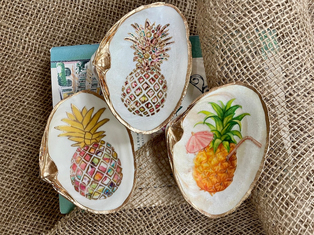 Petite Pineapple Cuties - Gilded and Decoupaged Natural Surf Clam ...