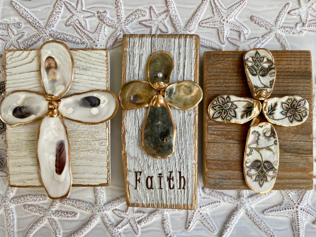 Oyster Shell Crosses Part 3 Natural Oyster Shells on Reclaimed Barn or ...