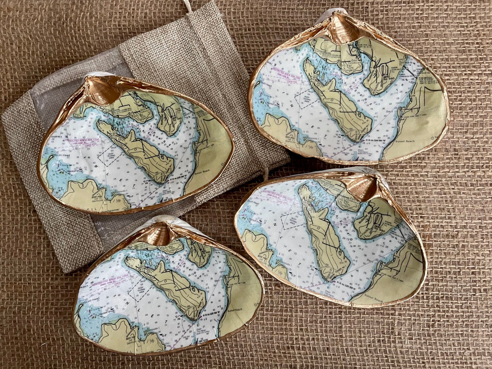 Custom NOAA Chart Shells Decoupaged and Gilded Clams and - Etsy