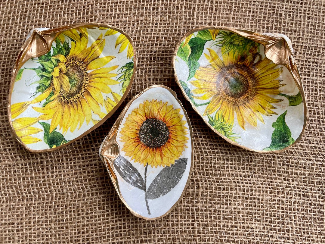 Sunflowers - Gilded and Decoupaged Natural Clam Shells and Scallop ...