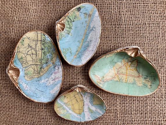 Custom NOAA Chart Shells Decoupaged and Gilded Clams and - Etsy