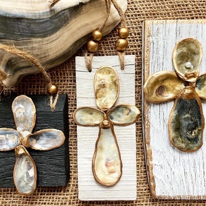 Oyster Shell Crosses Part 3 Natural Oyster Shells on Reclaimed Barn or ...