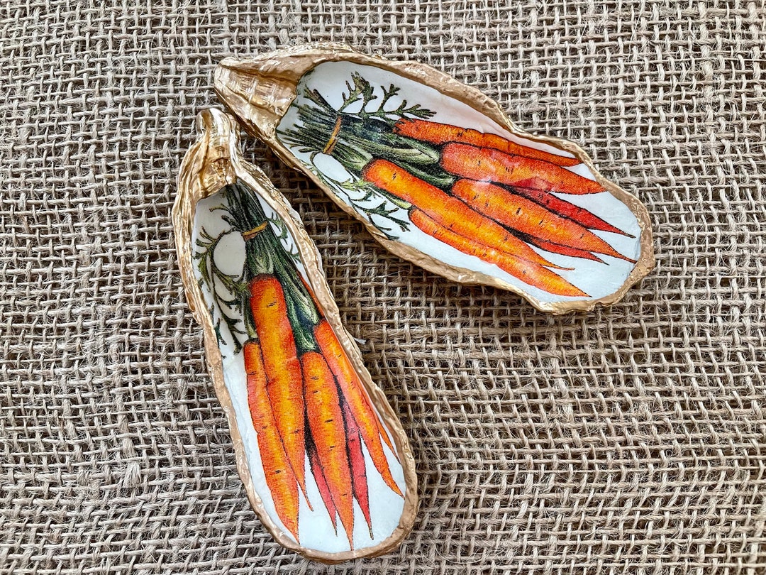Carrot Bunch - Gilded and Decoupaged Natural Oyster Shell - Etsy