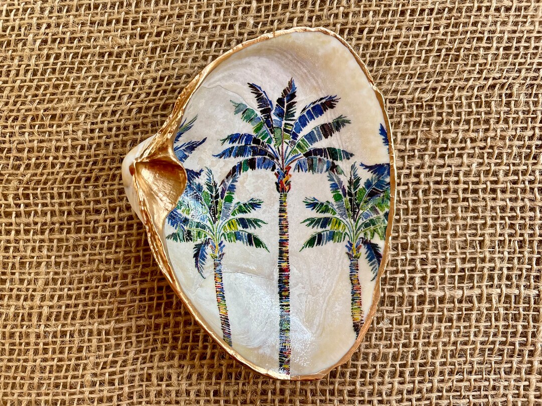 Rustic Blue Palms - Gilded and Decoupaged Natural Clam Shell - Etsy