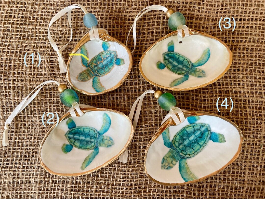 Adorable Turtle Hatchling Ornaments/danglers Decoupaged and Gilded Sea ...