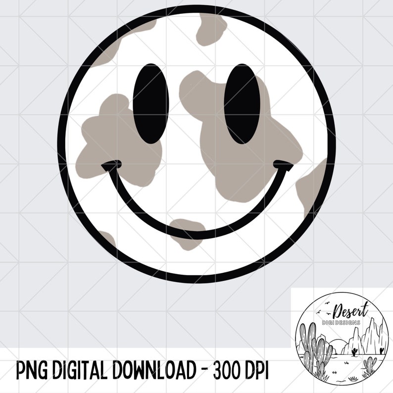 Cow Print Retro Smiley PNG - Smiley PNG - Retro Cow Design PNG ...