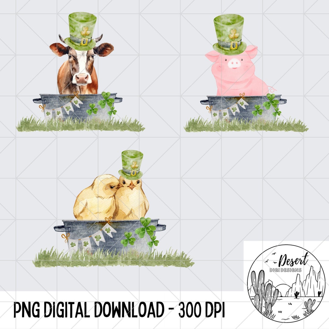 St Patricks Day Farm Animals in Tub Bundle PNG - Farm Life Shirt PNG ...