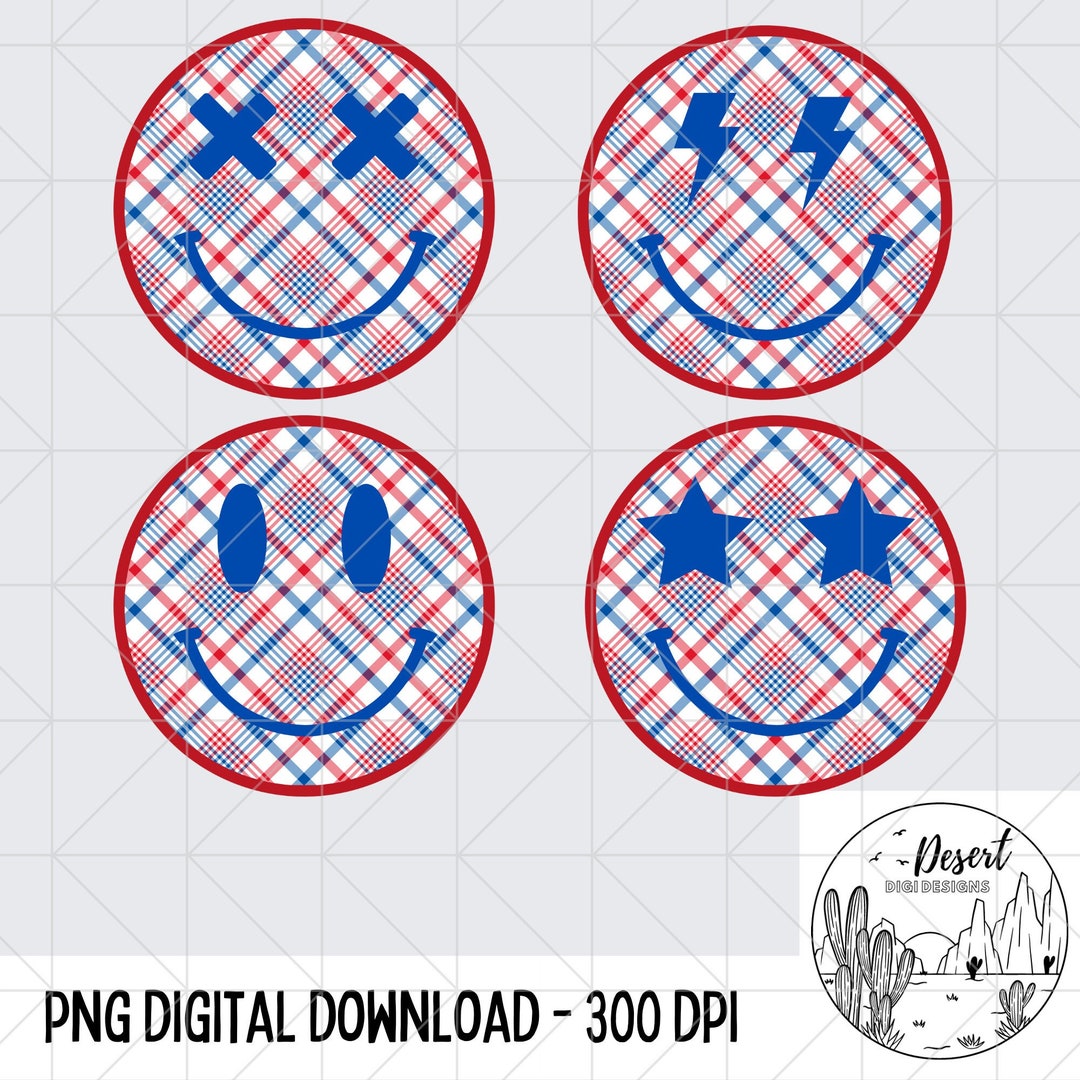 Patriotic Plaid Smiley PNG Bundle - Smiley - 4th of July Design PNG ...