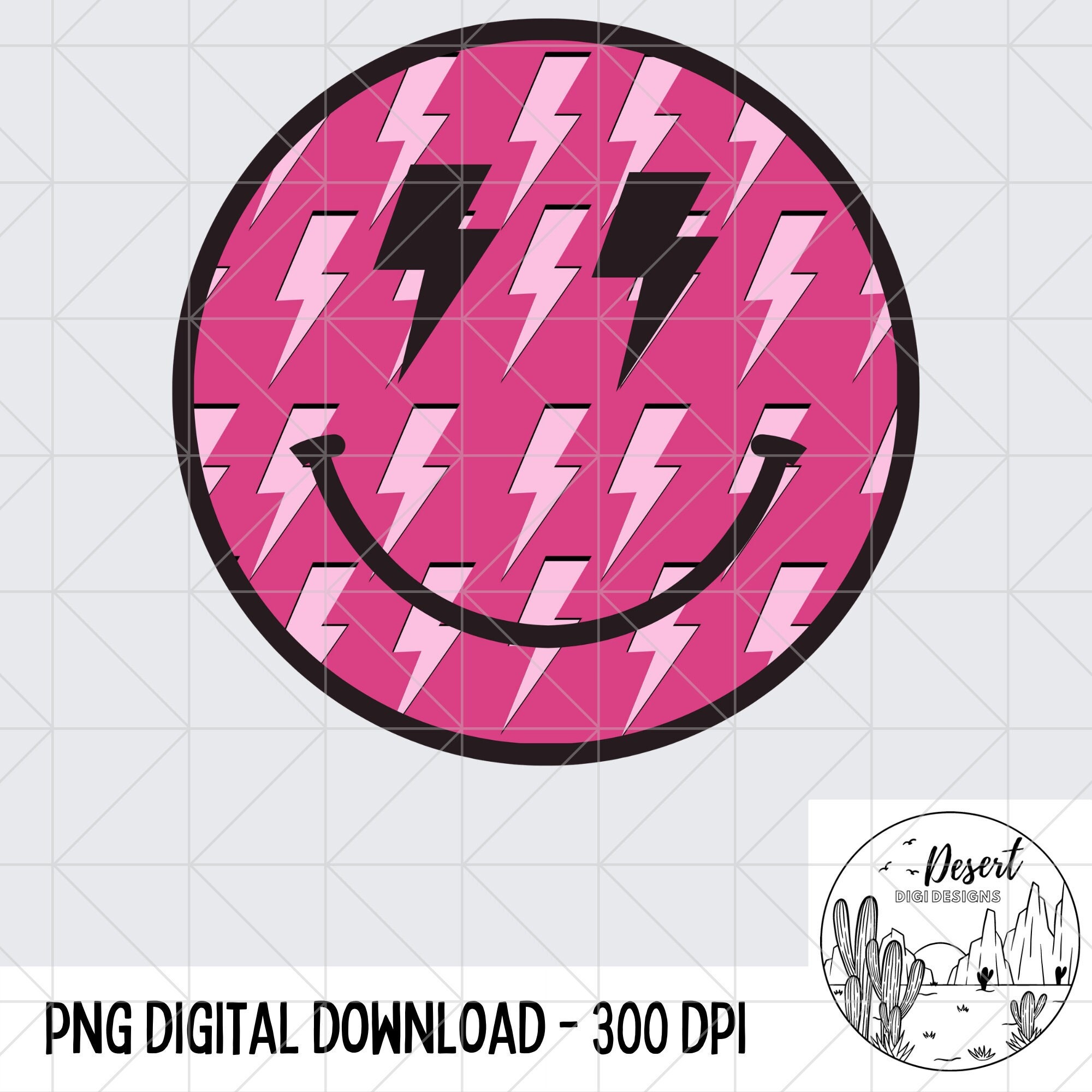 Lightening Bolt Retro Smiley PNG Smiley Pink Design PNG Designs ...