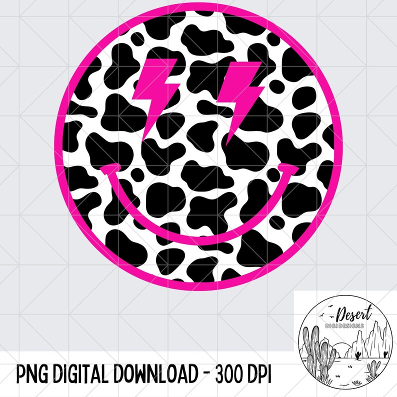 Neon Cow Retro Smiley PNG - Smiley - Black and White Dot Design PNG ...