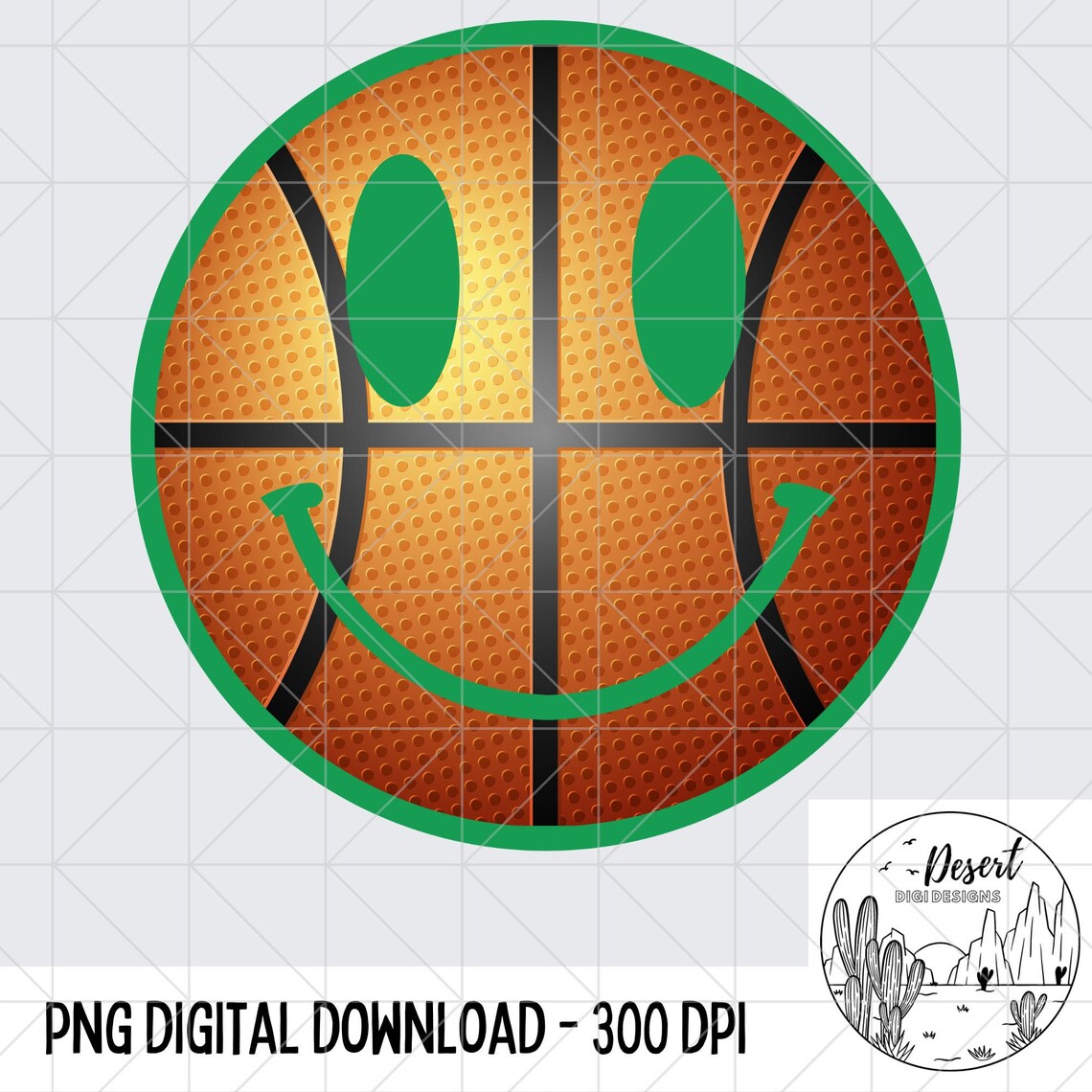 Green Basketball Retro Smiley PNG - Smiley - Basketball Mama Design PNG ...