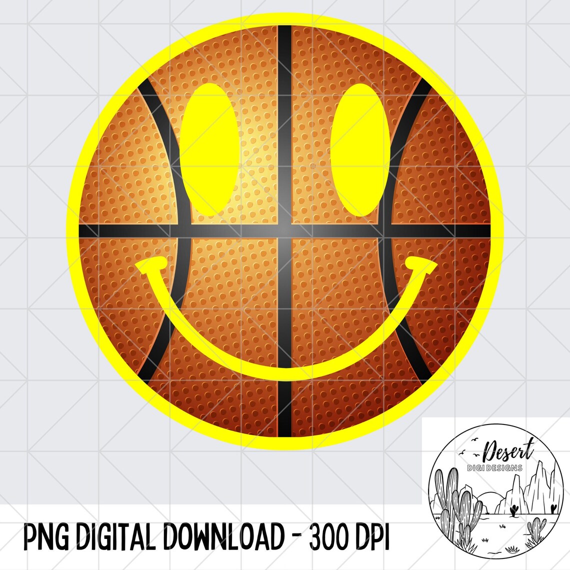 Yellow Basketball Retro Smiley PNG - Smiley - Basketball Mama Design ...