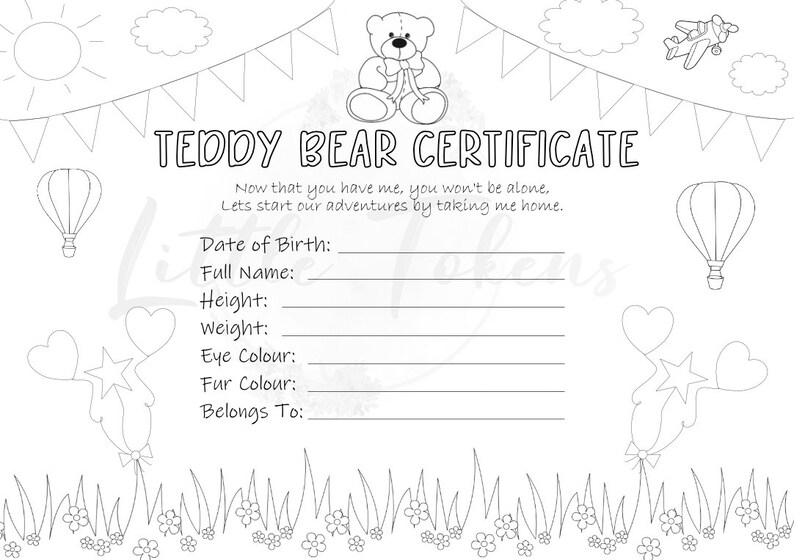 Teddy Bear Certificate Template, Bear Party, Bear Certificate ...
