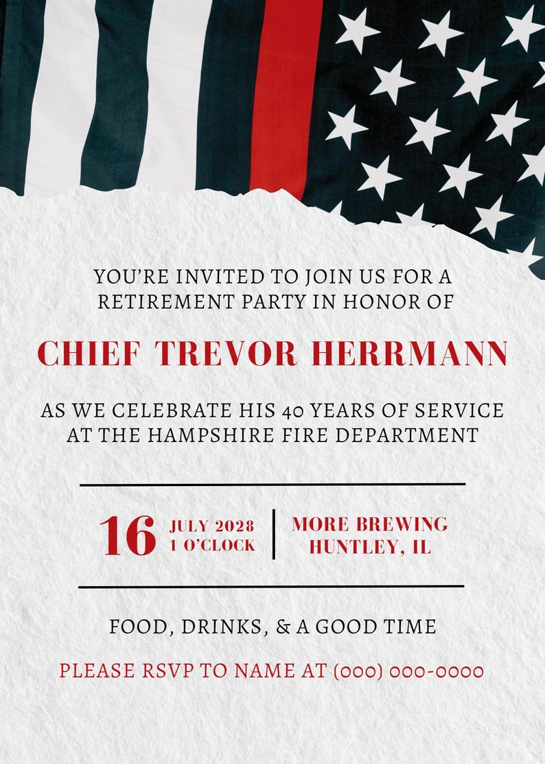 Firefighter Retirement Party Invitation Template - Instant Download for ...