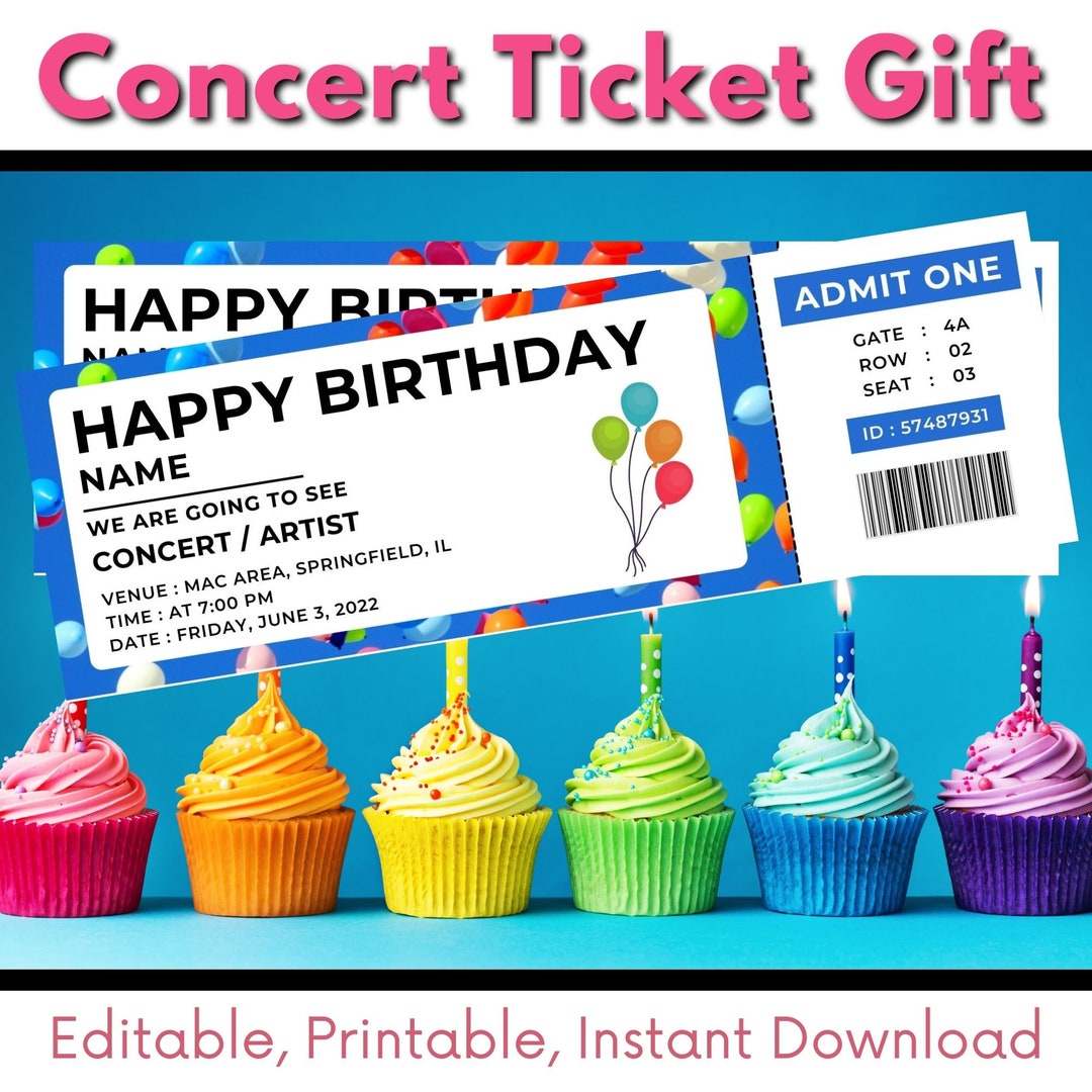 Concert Ticket Birthday Gift Editable Template Download Blue Red Green ...