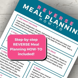 Reverse Meal Planner and Grocery List | PDF Download Letter 8.5x11, A4 ...