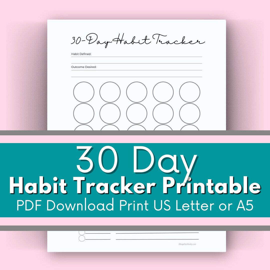 30 Day Habit Tracker Printable Planner Page PDF Download Letter 8.5x11 ...
