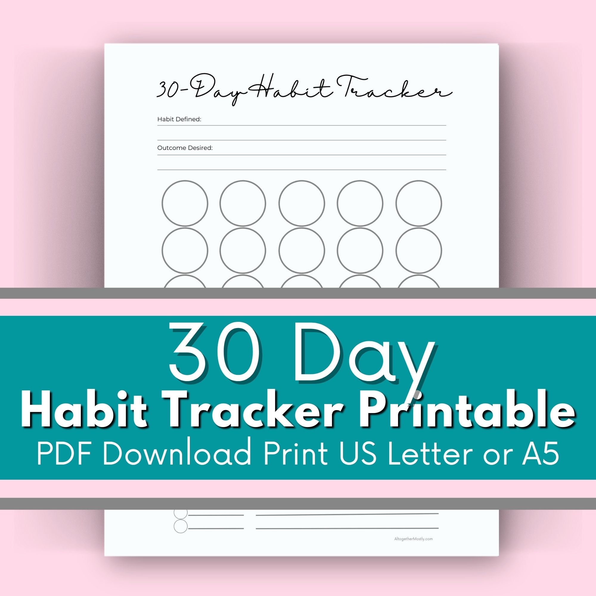 30 Day Habit Tracker Printable Planner Page PDF Download Letter 8.5x11 ...