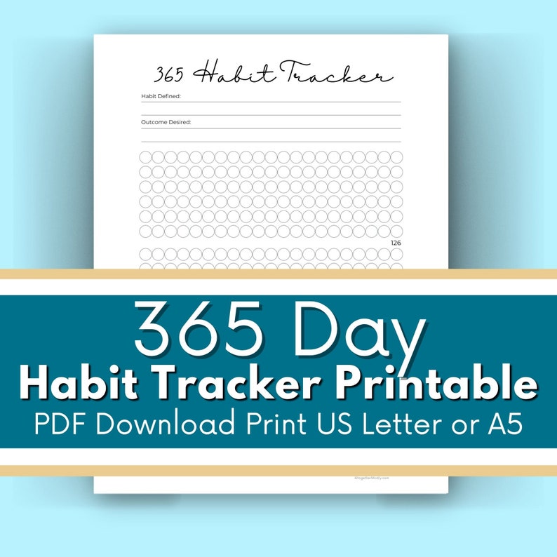 365 Day Habit Tracker Printable Planner Page PDF Download Letter 8.5x11 ...