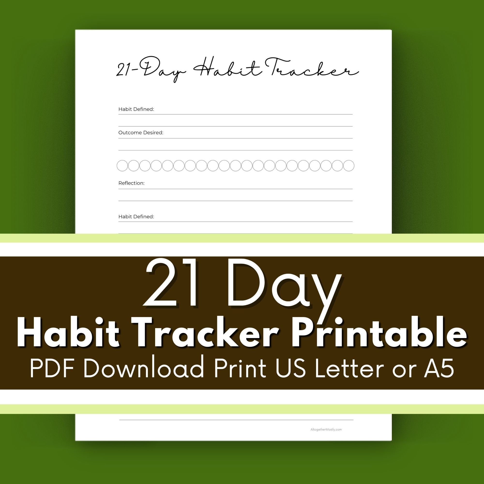 21 Day Habit Tracker Printable Planner Page - PDF Download Letter 8 ...