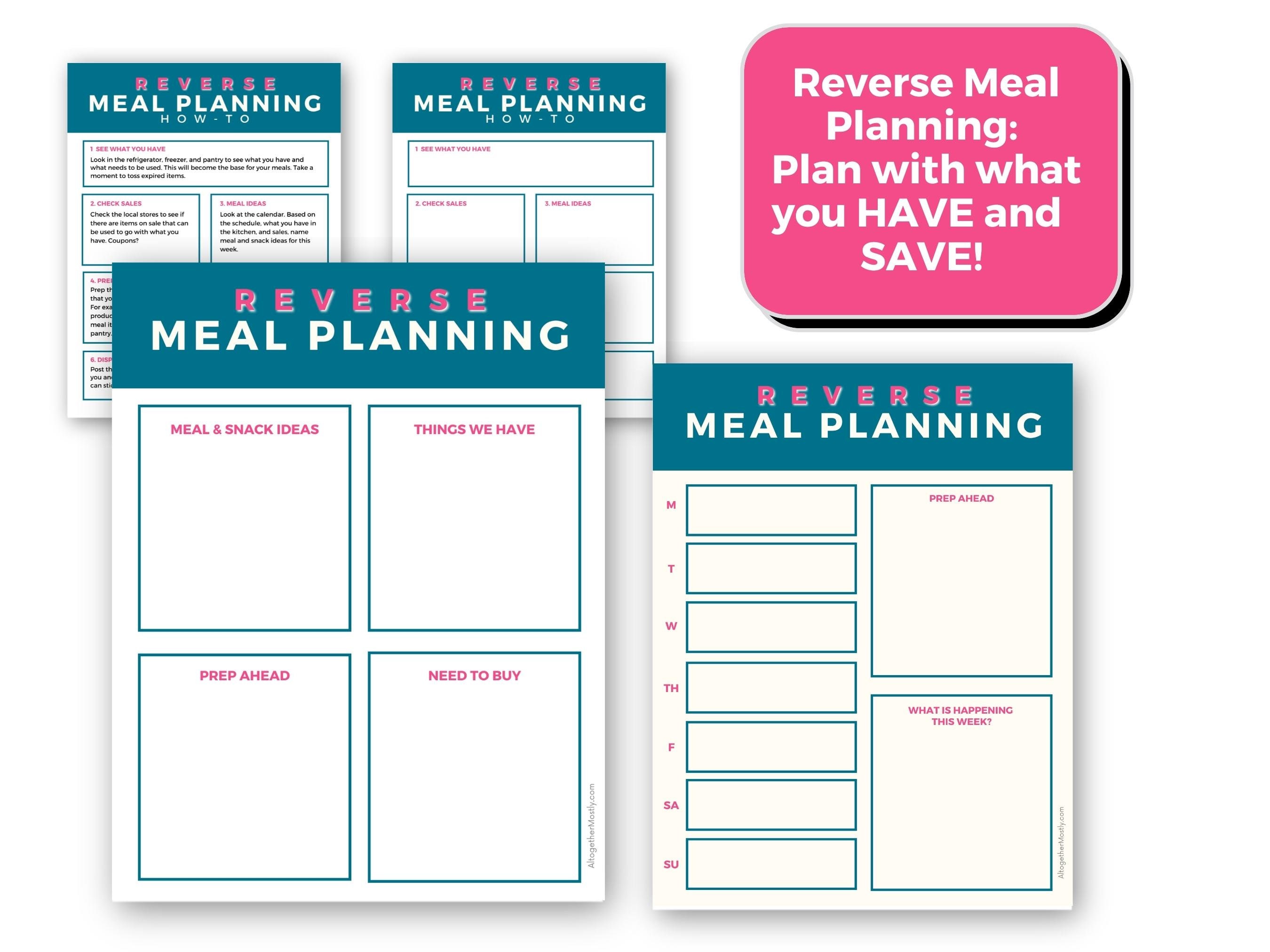 Reverse Meal Planner and Grocery List | PDF Download Letter 8.5x11, A4 ...