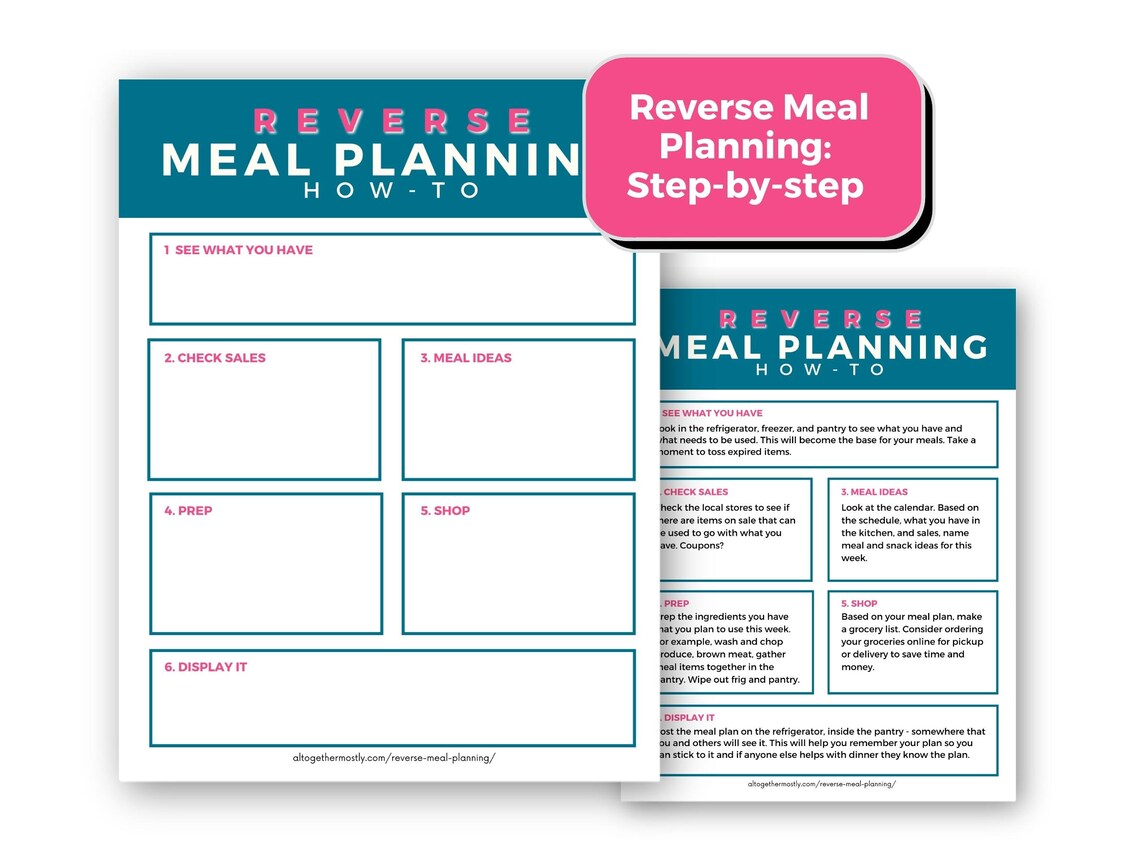 Reverse Meal Planner and Grocery List | PDF Download Letter 8.5x11, A4 ...