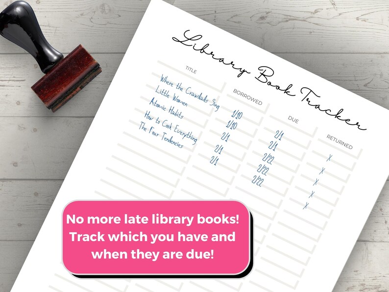 Library Book Tracker Printable | Reading Journal | PDF Download - Etsy