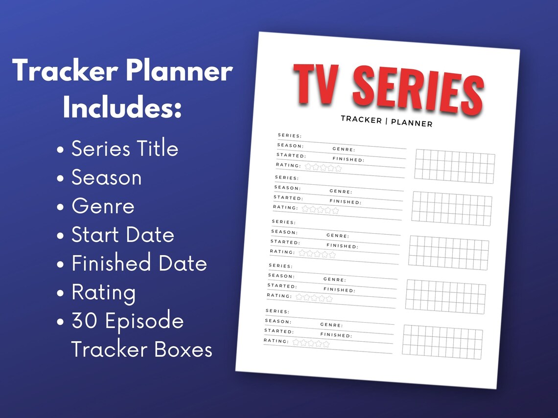 TV Series Tracker - Shows to Watch Planner Printable - PDF JPG Download ...