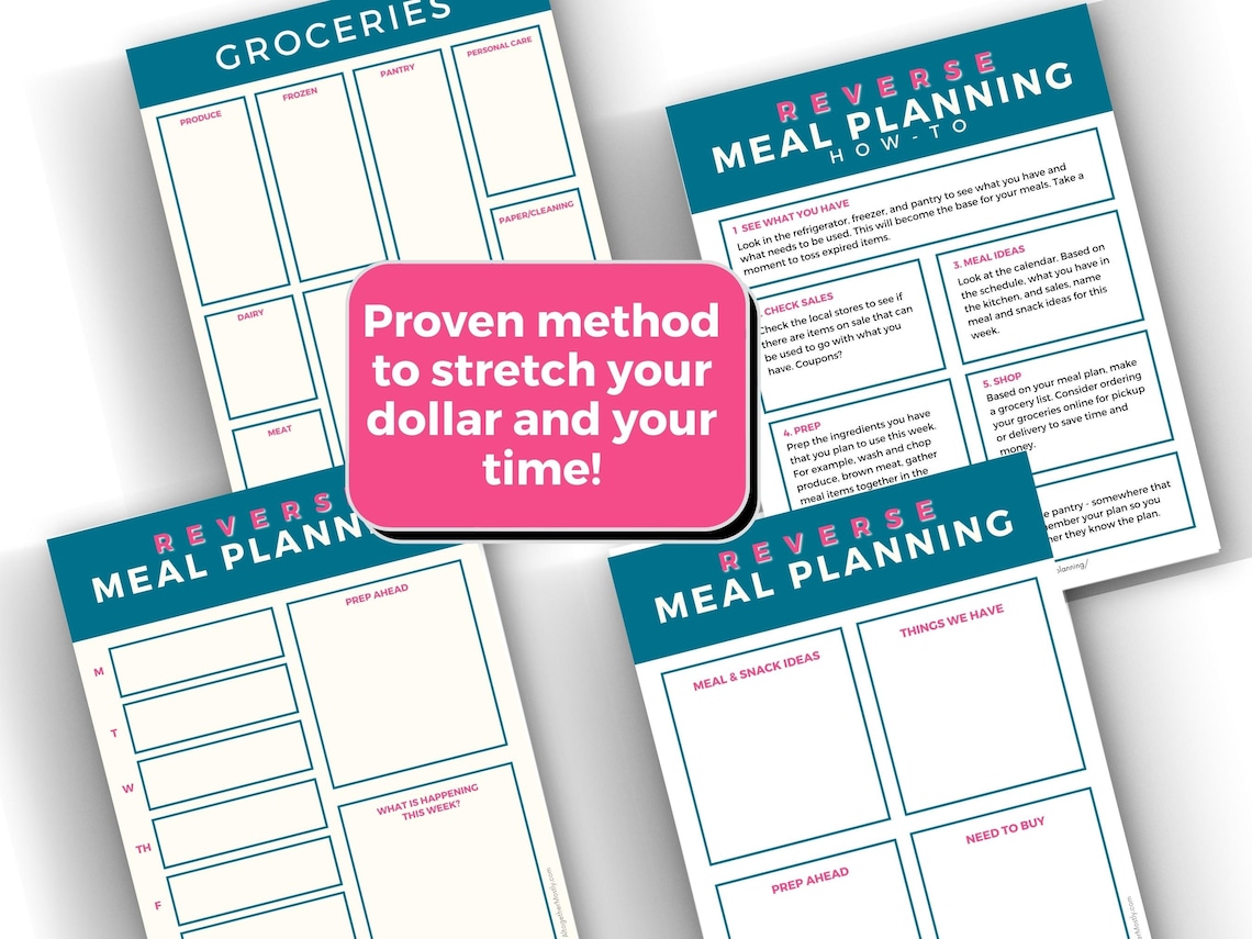 Reverse Meal Planner and Grocery List | PDF Download Letter 8.5x11, A4 ...