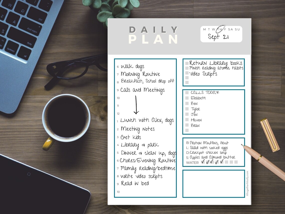 Daily Planner Page Printable PDF Digital Download Letter - Etsy