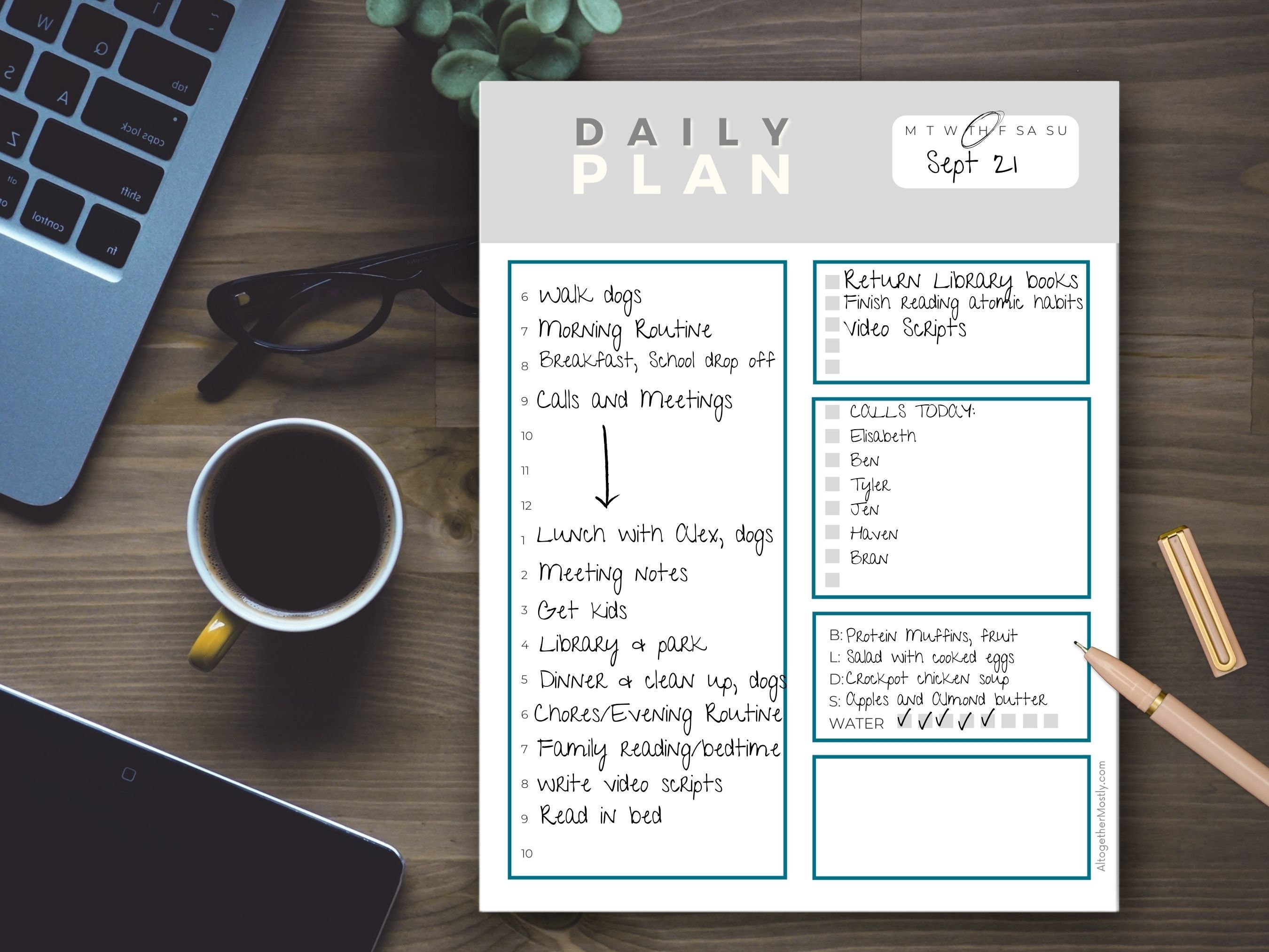 Daily Planner Page Printable PDF Digital Download Letter - Etsy